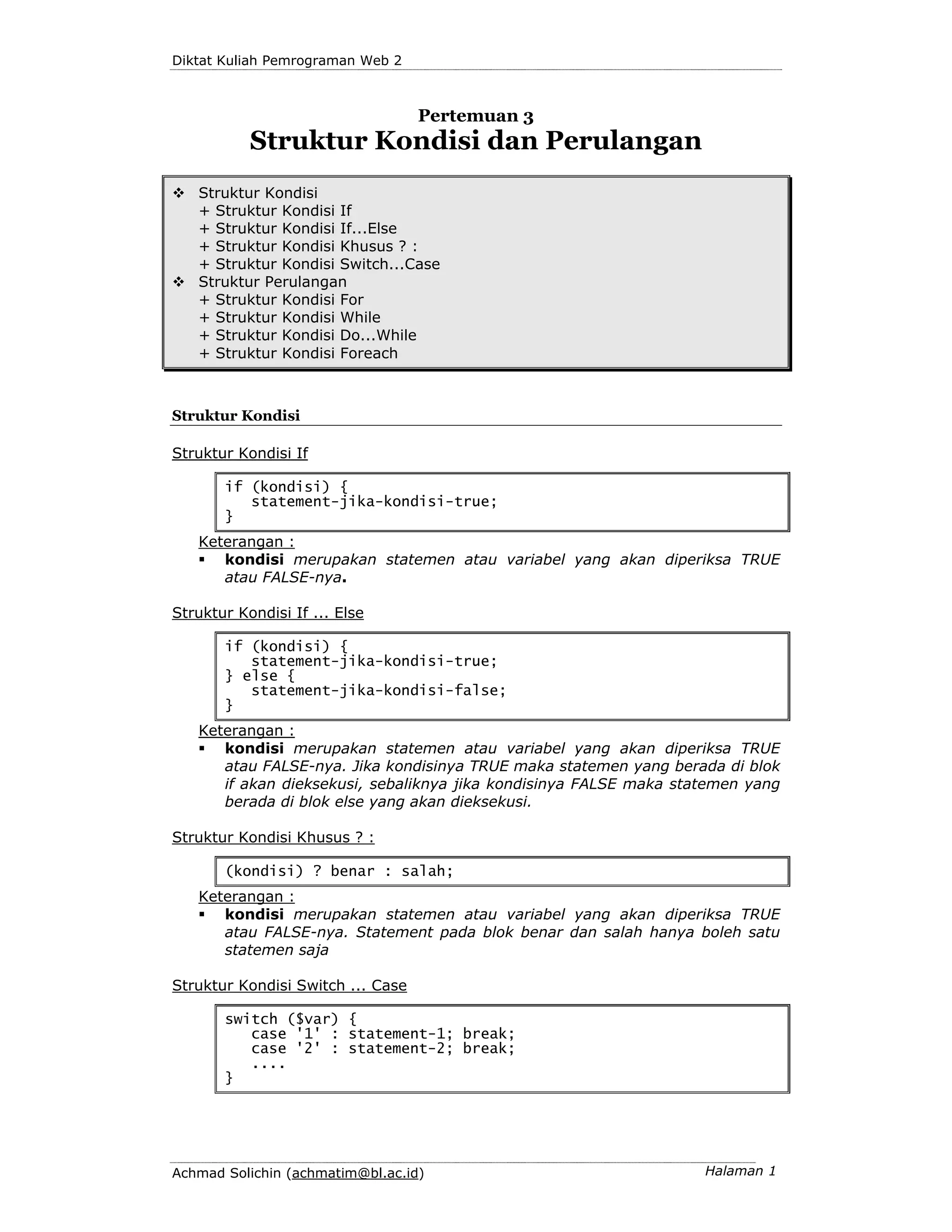 3 strtuktur kondisi dan perulangan | PDF