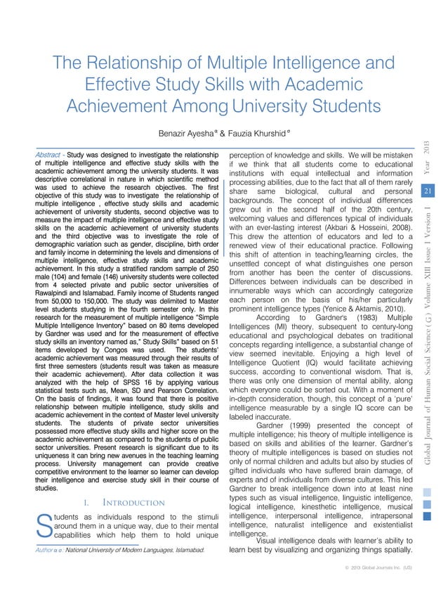 the relationship of multiple intelligence | PDF