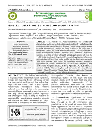 BIOMEDICAL APPLICATIONS OF CERAMIC NANOMATERIALS: A REVIEW | PDF