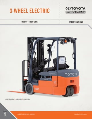 Toyota Three Wheel Electric Forklift Spec Sheet | PDF