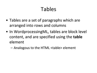 3 wordprocessing ml subject - tables | PPT