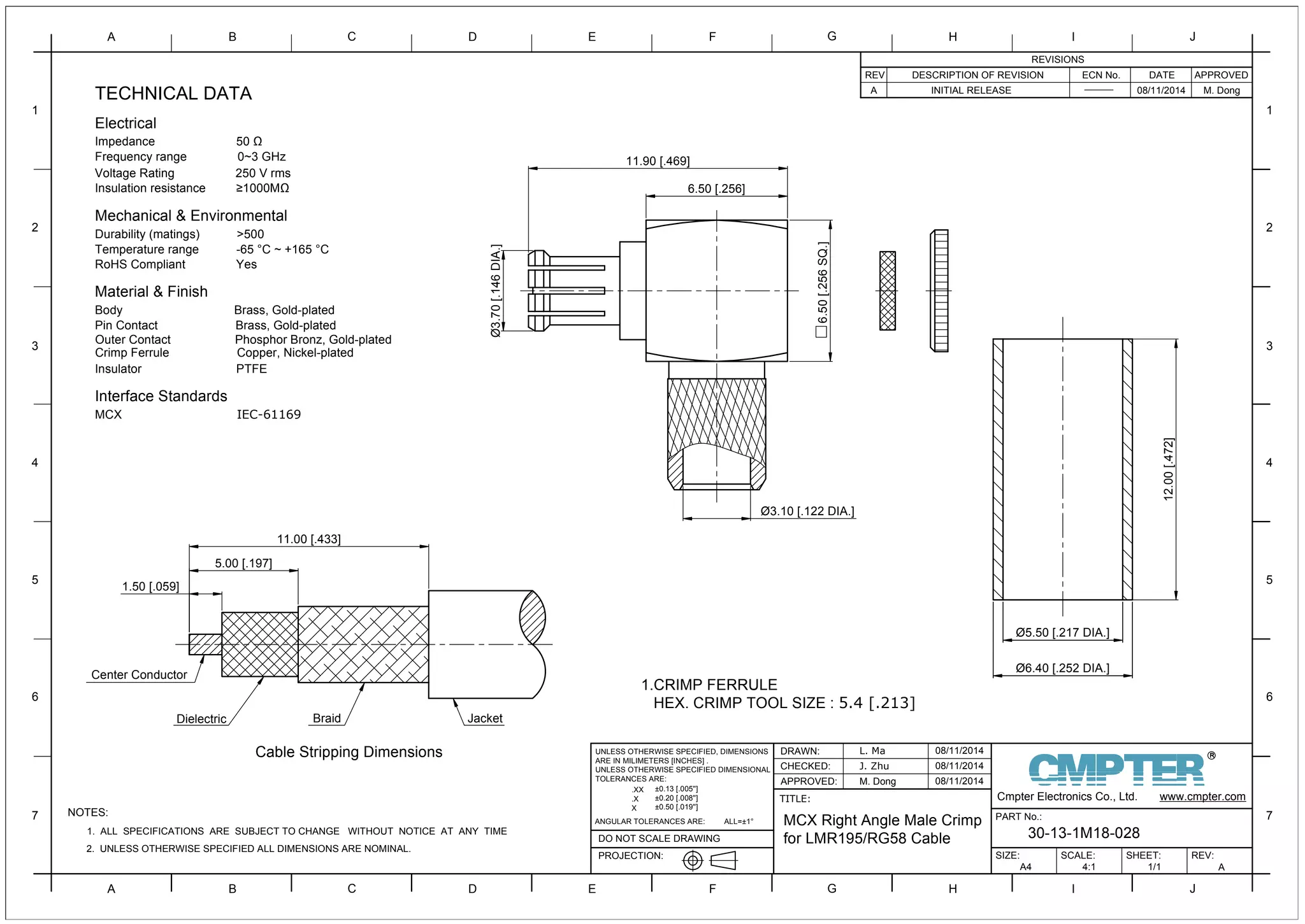 RF Coaxial MCX Right Angle Male Connectors Crimp for LMR195/RG58 Cable ...