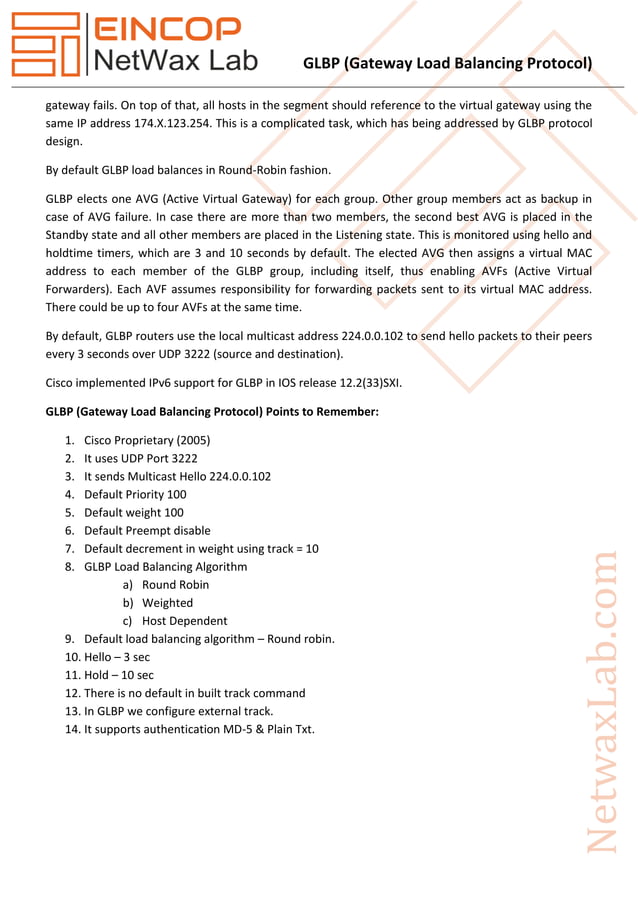 GLBP (gateway load balancing protocol) | PDF | Computer Networking | Computing