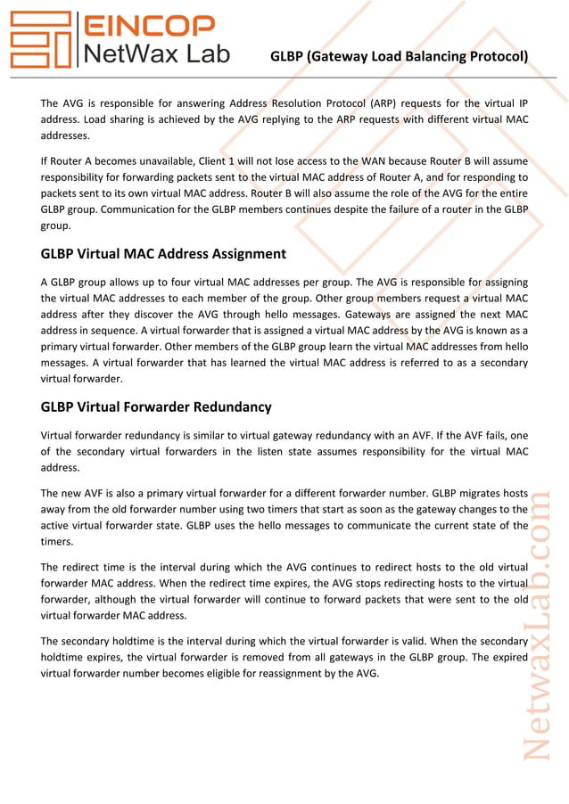 GLBP (gateway load balancing protocol) | PDF | Computer Networking | Computing