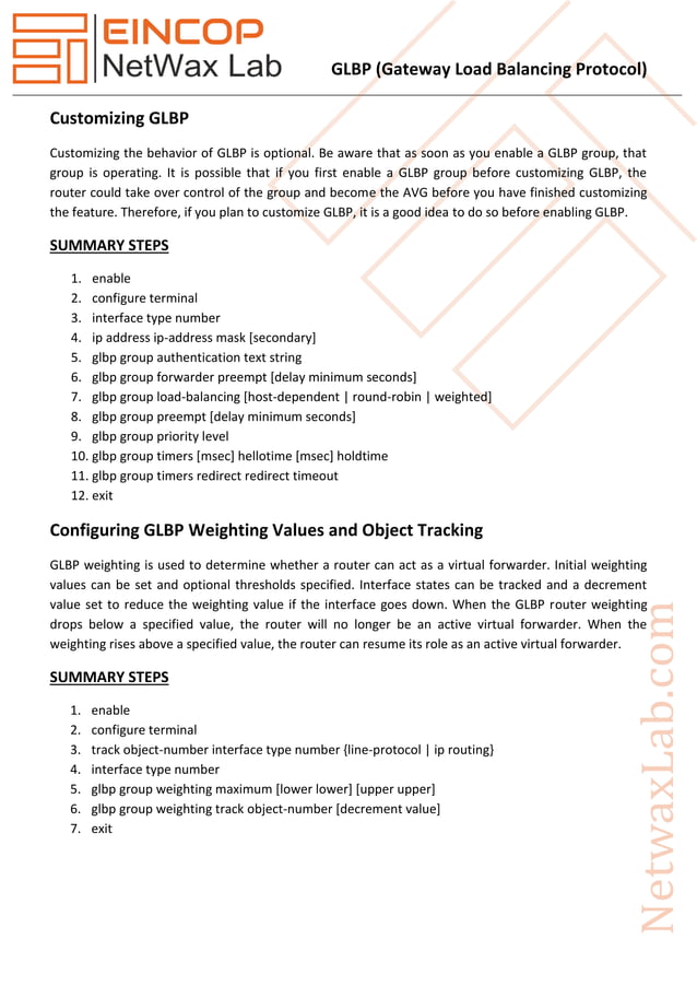 Glbp Gateway Load Balancing Protocol Pdf Computer Networking Computing