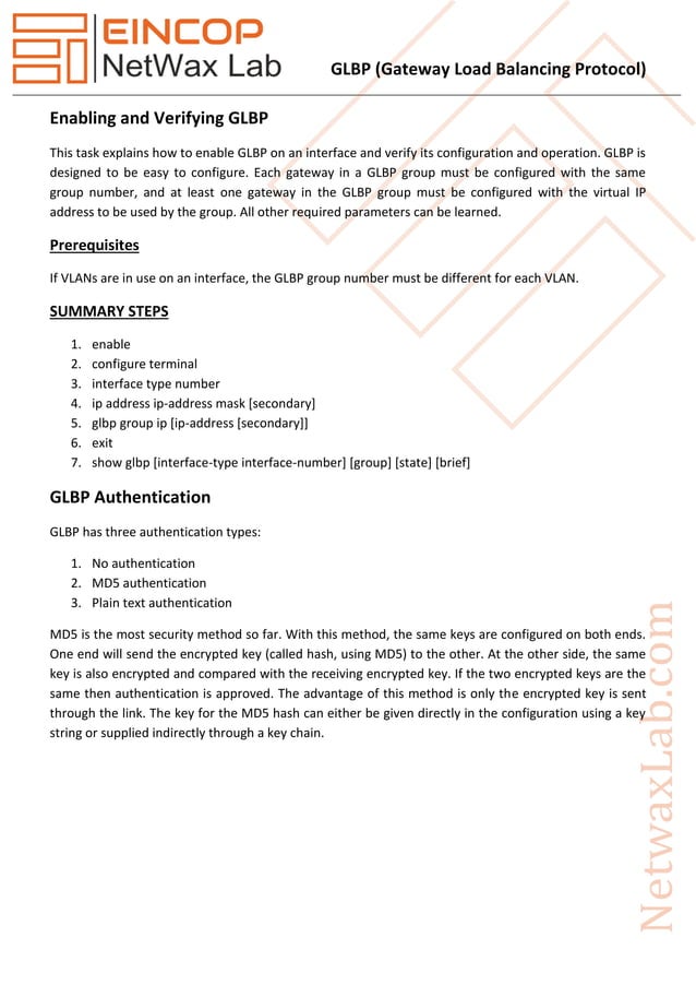 Glbp Gateway Load Balancing Protocol Pdf Computer Networking Computing