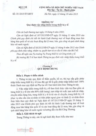 Thông tư 30/2015/TT-BYT: Quy định việc nhập khẩu trang thiết bị y tế | PDF