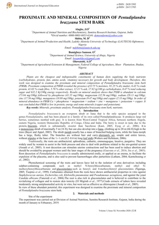 PROXIMATE AND MINERAL COMPOSITION OF Pentadiplandra brazzeana STEM BARK | PDF