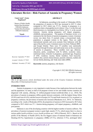 Risk factor ofanaemia in pregnant women | PDF