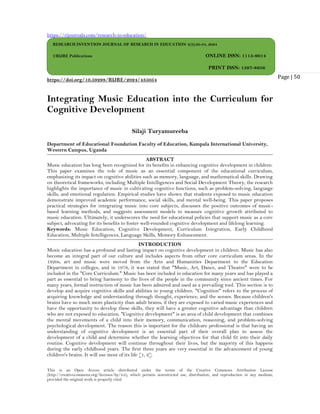 Integrating Music Education into the Curriculum for Cognitive ...