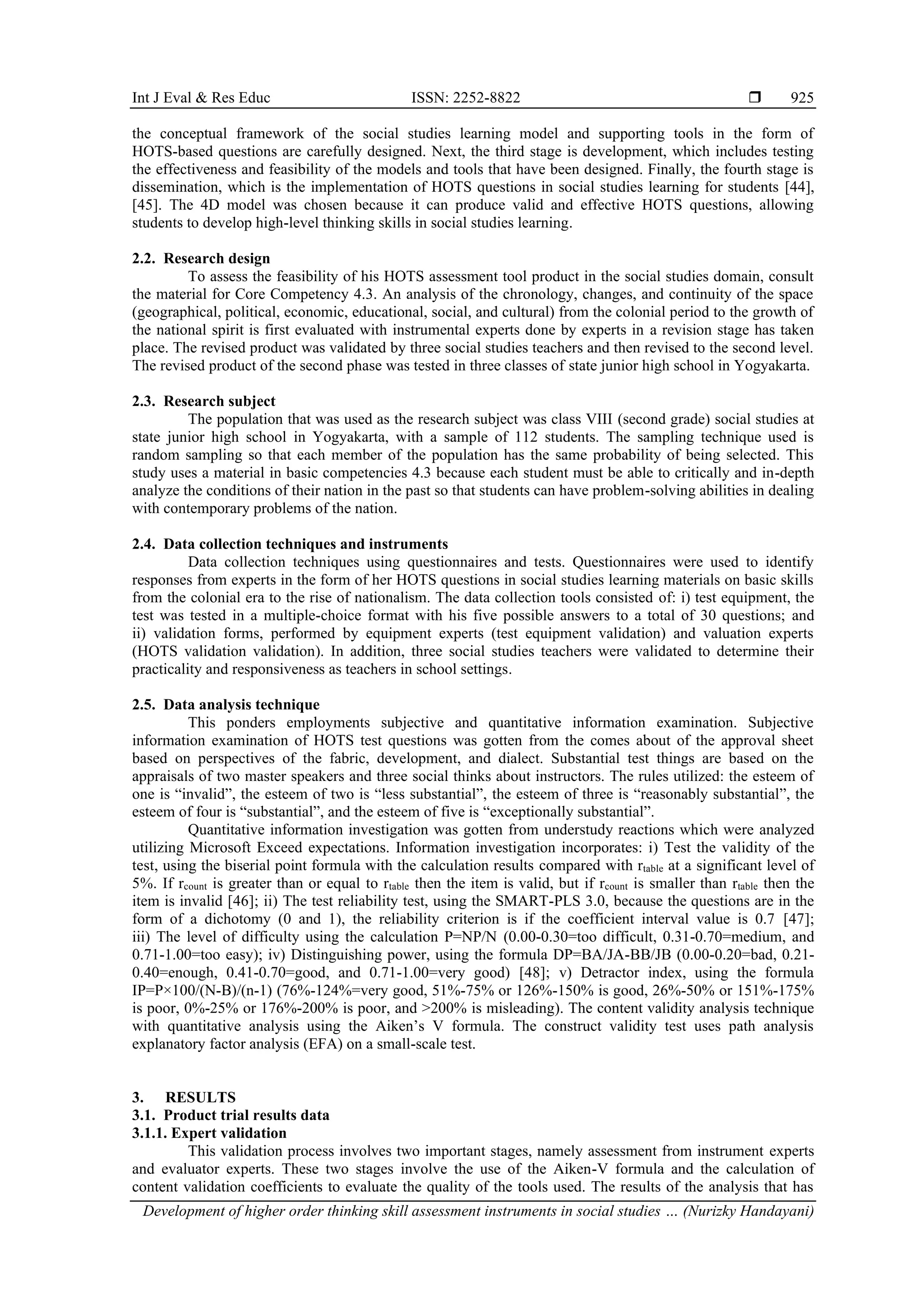 Development of higher order thinking skill assessment instruments in social studies learning | PDF