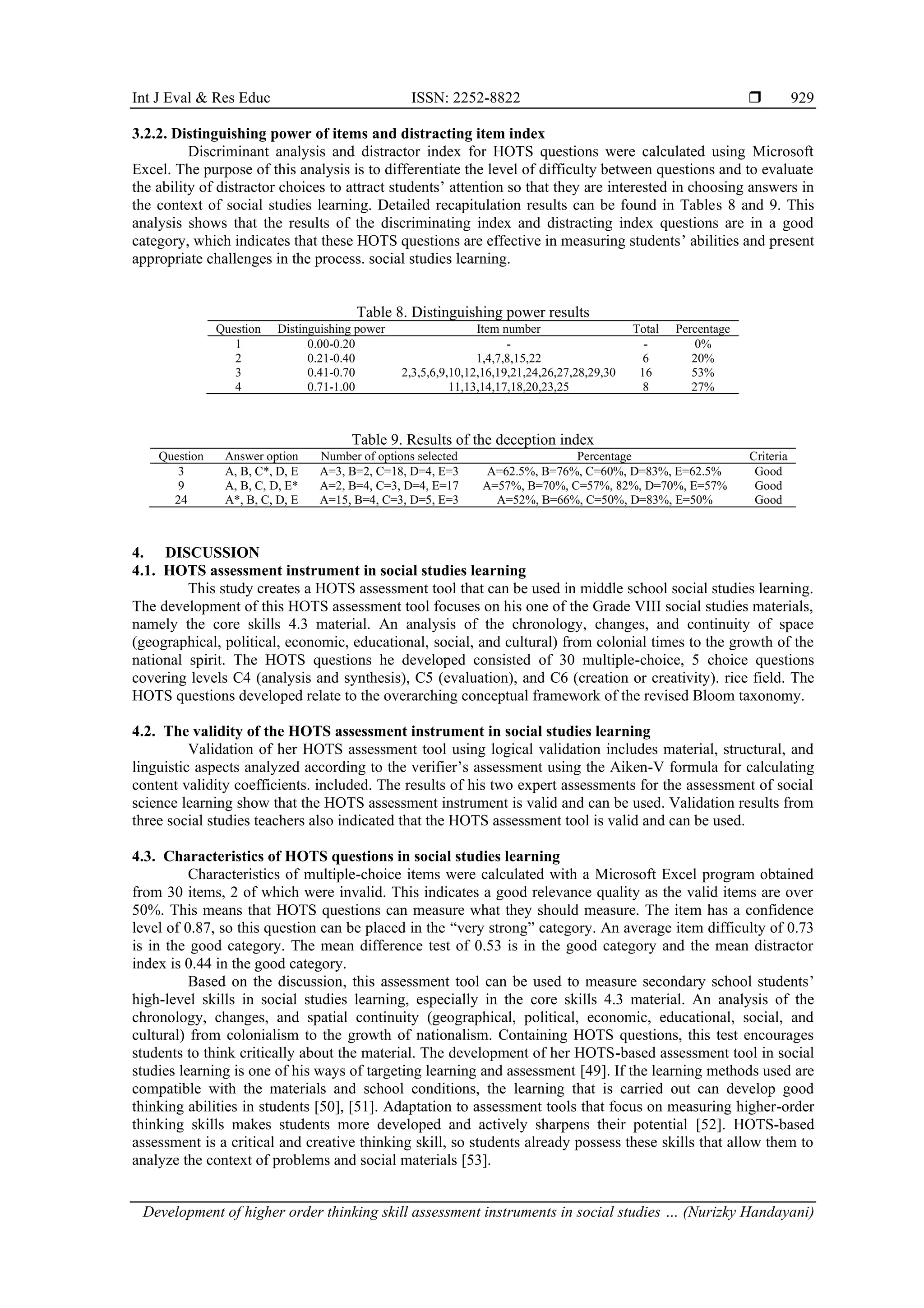 Development of higher order thinking skill assessment instruments in social studies learning | PDF