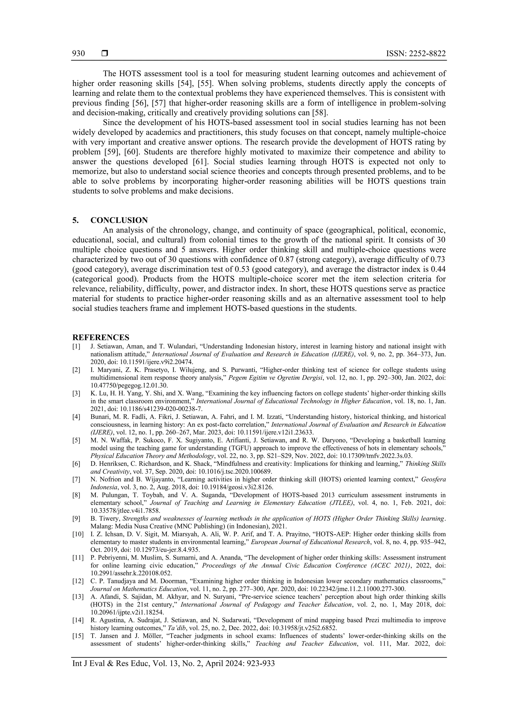 Development of higher order thinking skill assessment instruments in social studies learning | PDF