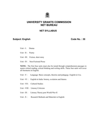 NTA UGC NET JRF - 30 english-new updated syllabus | PDF