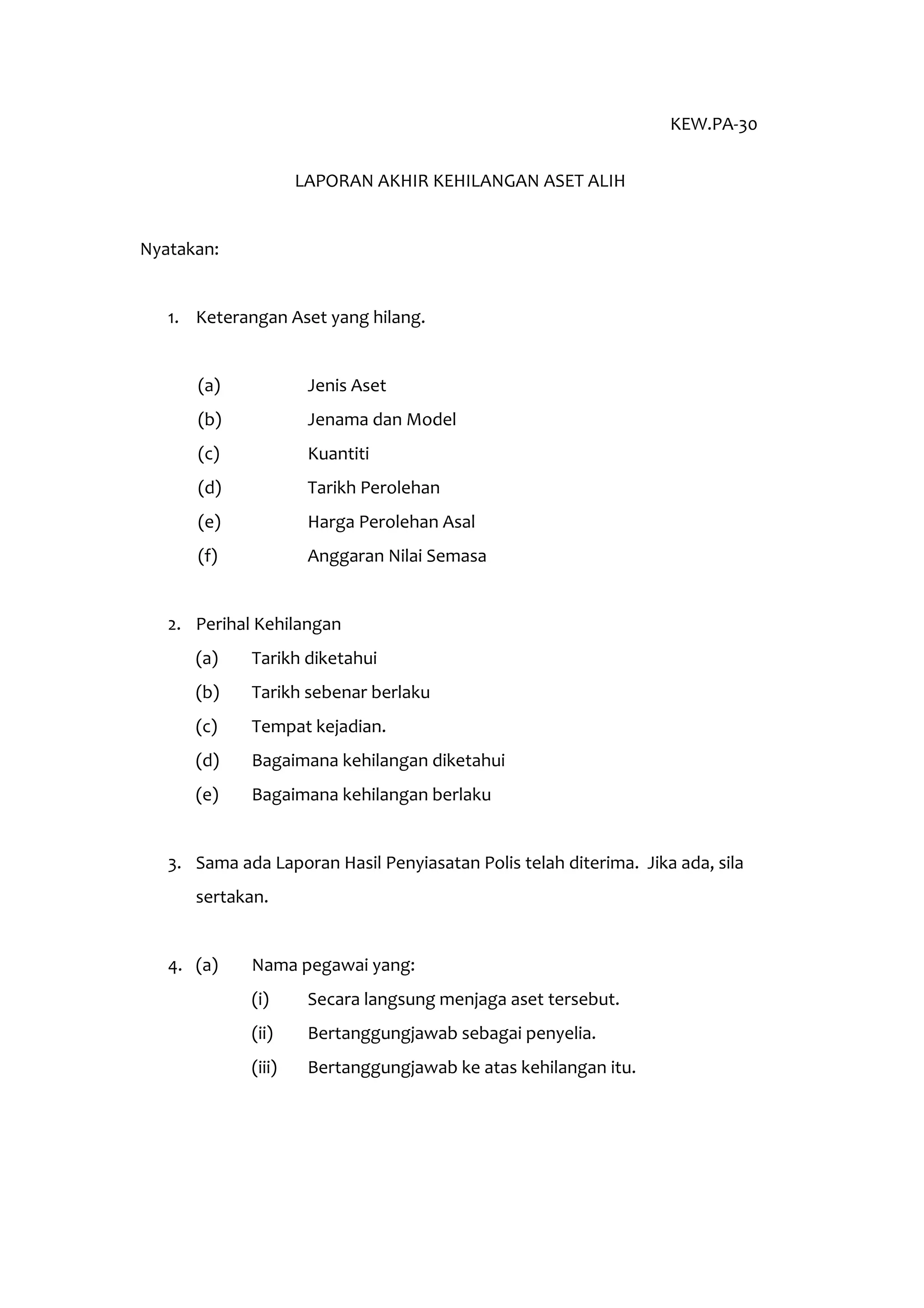 30.kew.pa 30 (laporan akhir kehilangan aset alih) | DOC