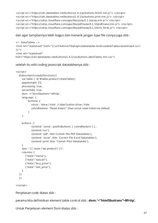 Menambahkan Tombol Export Csvpdfexcel Print Pada Datatables Server Side