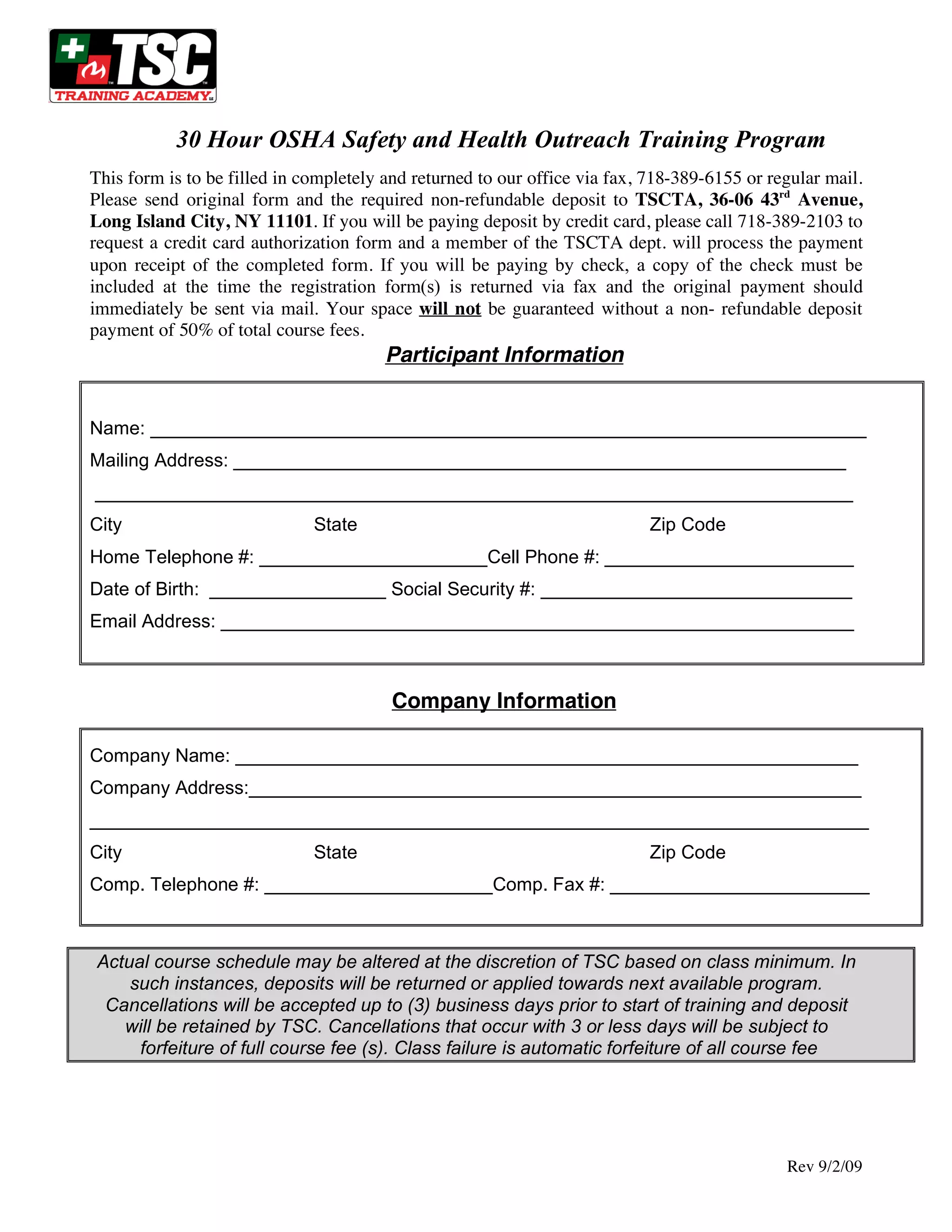 30-Hr OSHA Registration Form | PDF