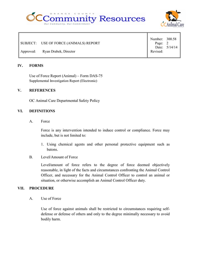 300.58 use of force (animals) report | PDF