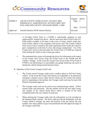300.62 use of county vehicle fuel access card personally assigned fuel ...