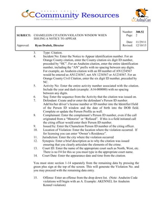 300.52 chameleon citation violation window when issuing a notice to ...