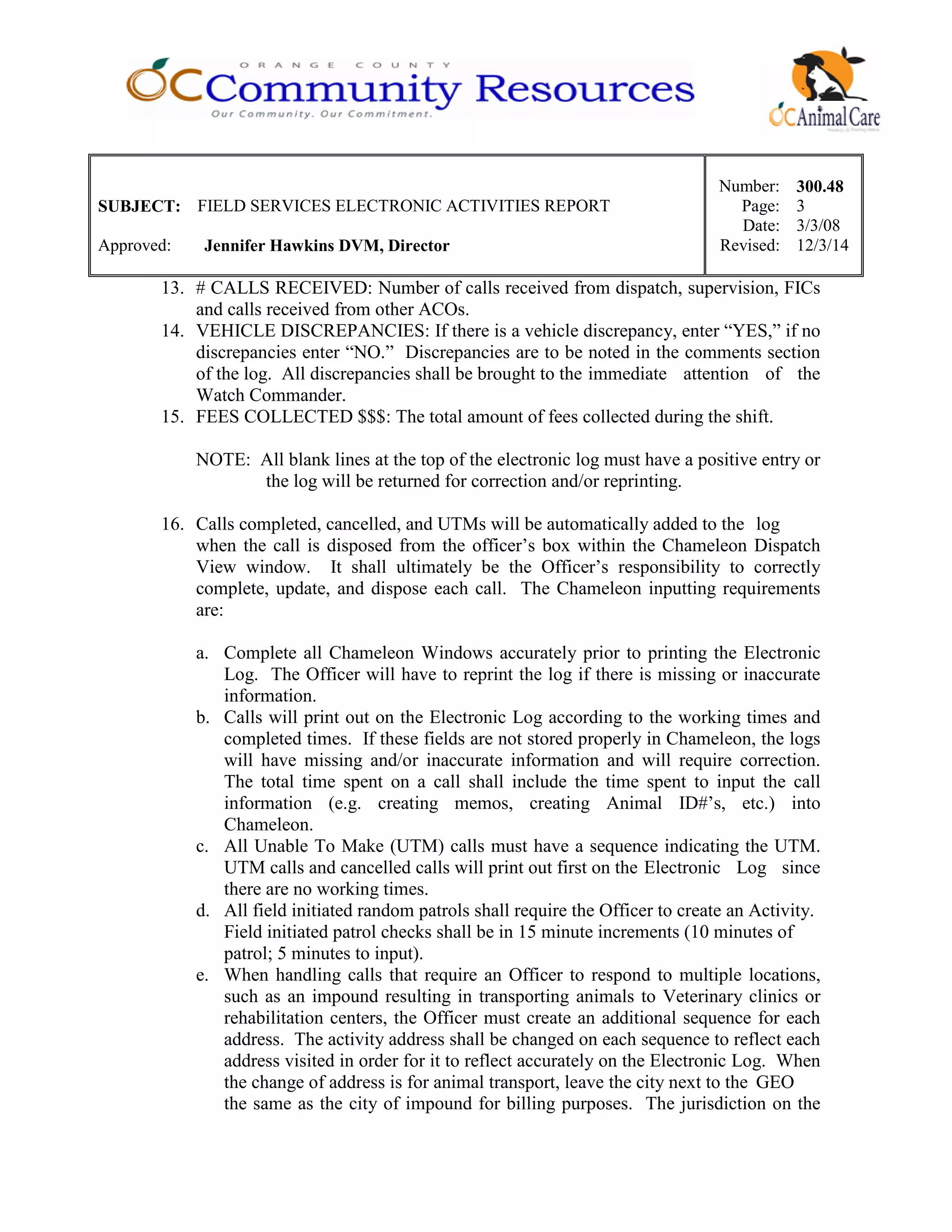 300.48 field services electronic activities report | PDF