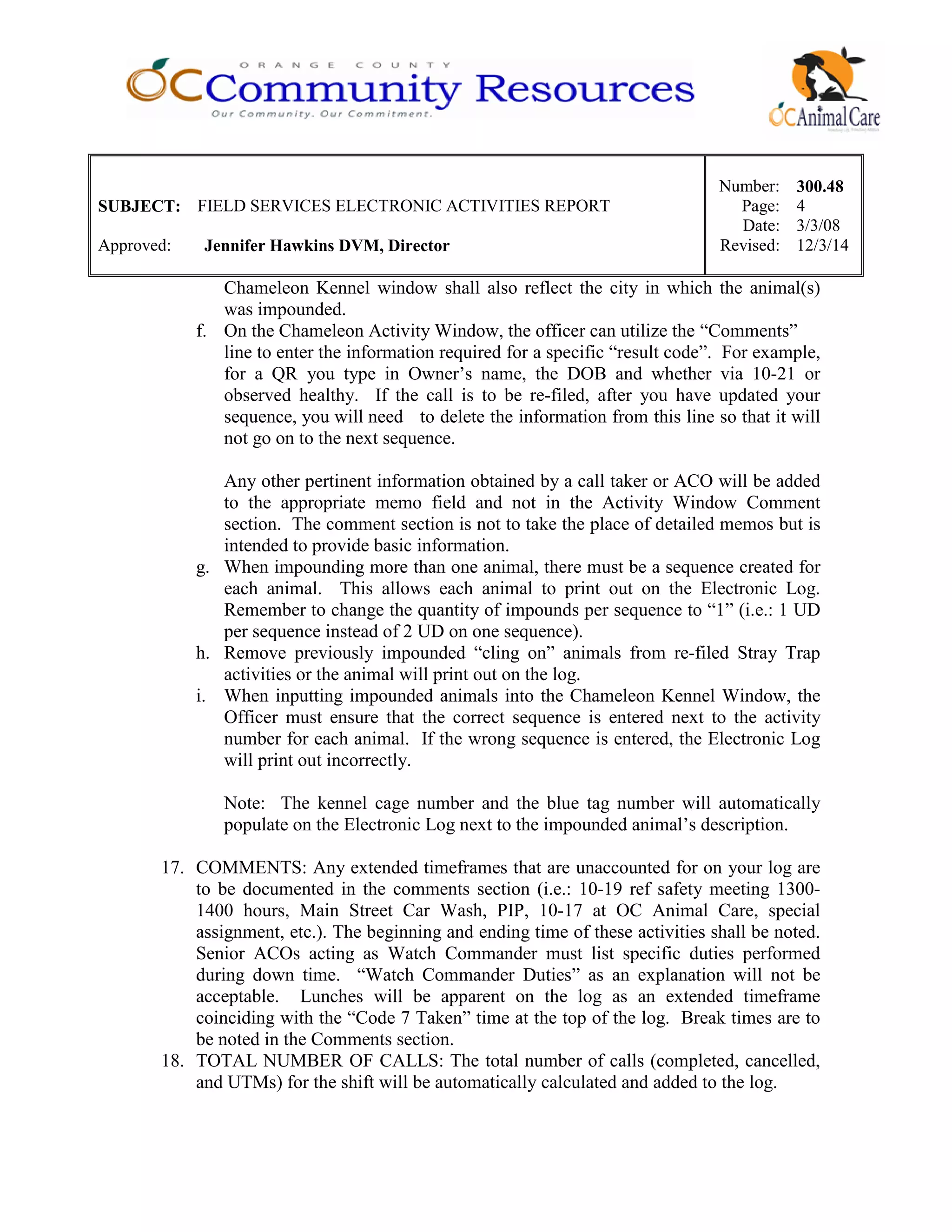 300.48 field services electronic activities report | PDF