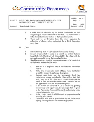 300.34 field cash handling and initiation of a fees distribution and ...