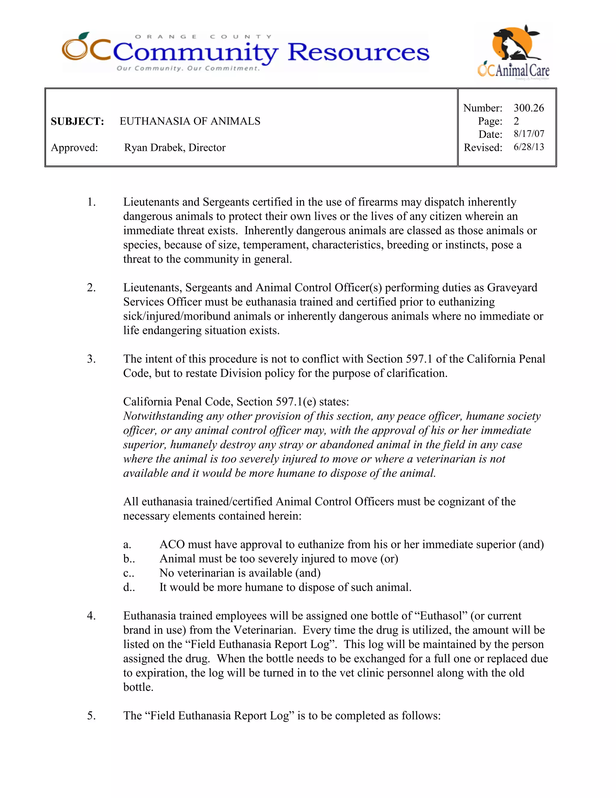 300.26 euthanasia of animals | PDF