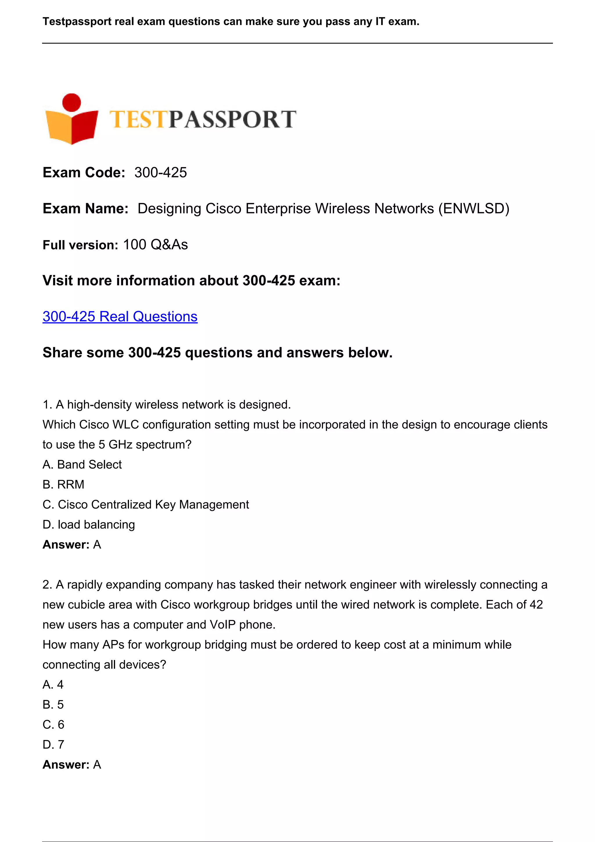 CCNP Enterprise 300-425 ENWLSD Questions and Answers | PDF