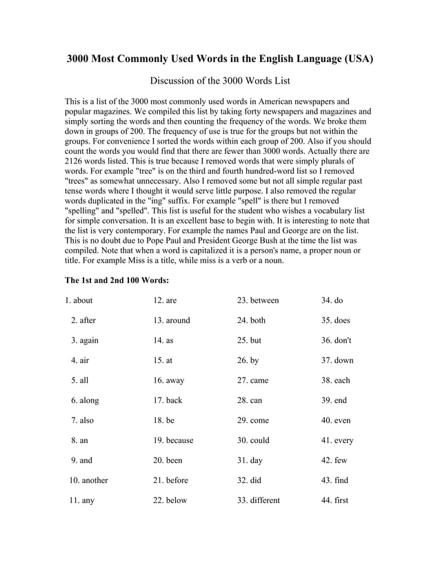3000 Most Commonly Used Words In The English Language PDF 3000-most-commonly-used-words-in-the-english-language-pdf