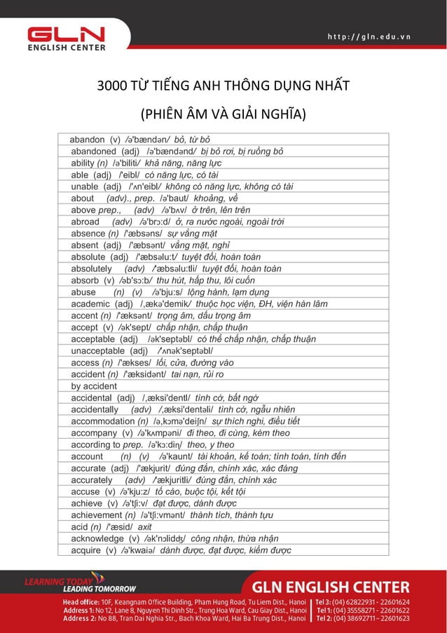 3000 từ tiếng Anh thông dụng - 3000 Common English Words | PDF