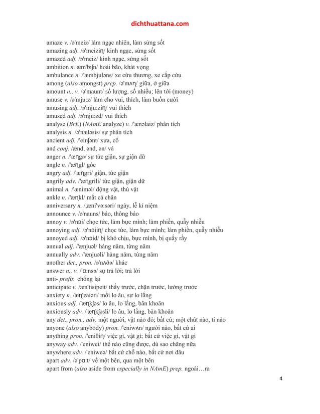 3000 từ vựng tiếng Anh có phiên âm tiếng việt - dichthuattana.com