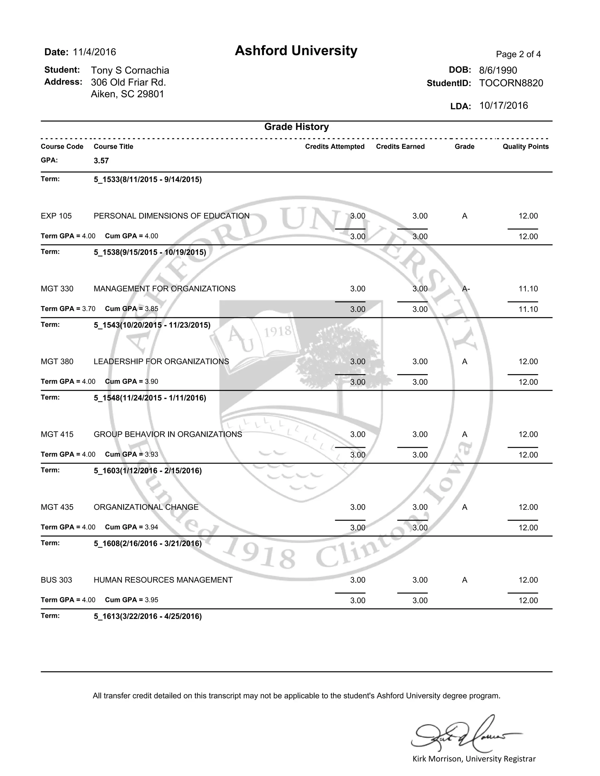 Official Transcript | PDF
