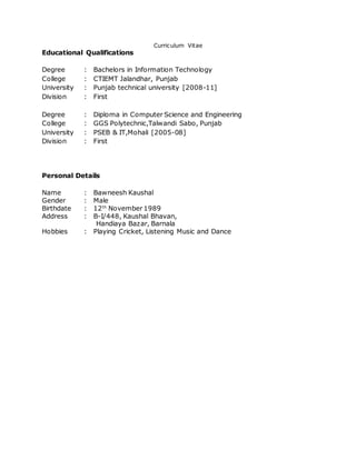 Bawneesh Resume | PDF