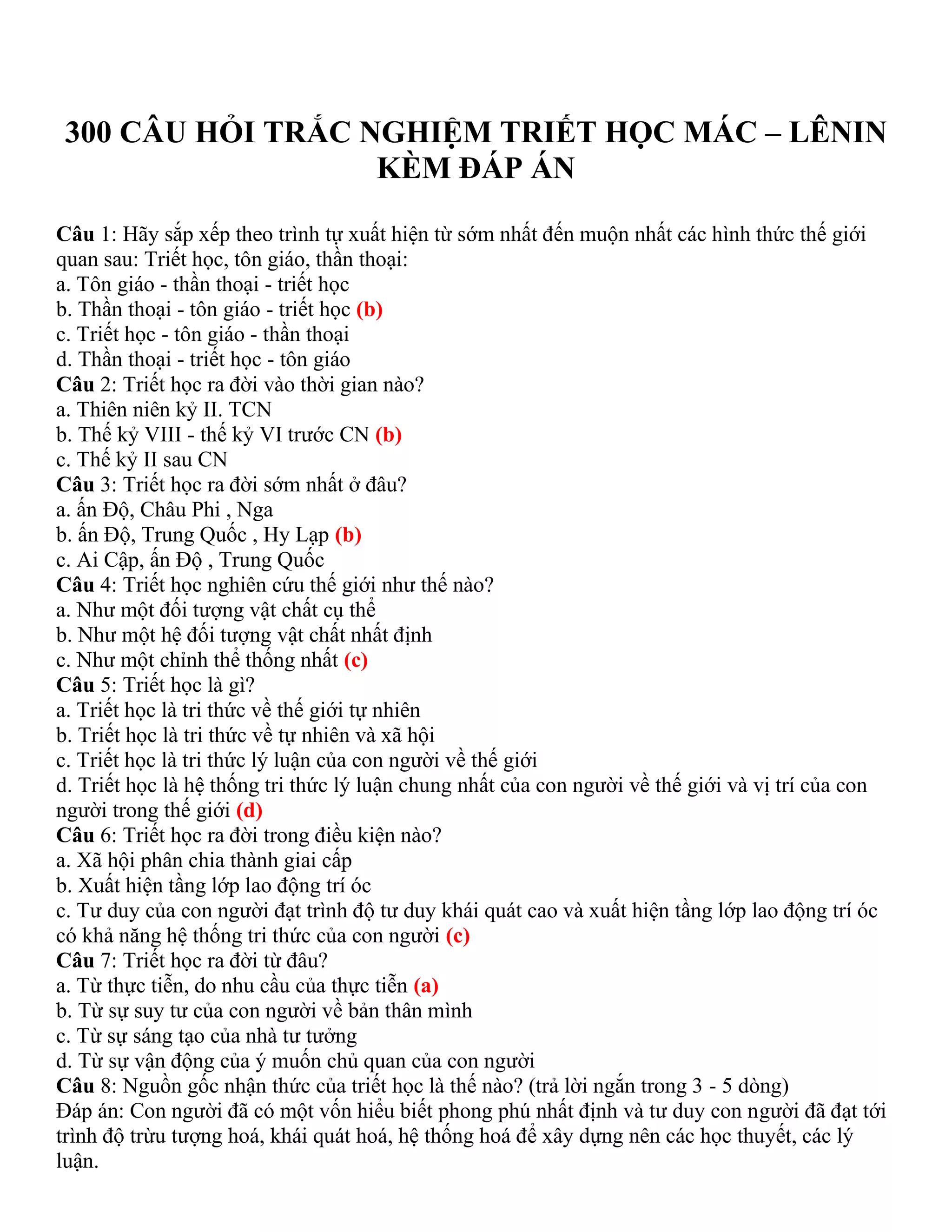 300 CÂU HỎI TRẮC NGHIỆM TRIẾT HỌC MÁC LÊ NIN.pdf