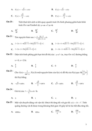 300 câu hỏi trắc nghiệm tích phân và ứng dụng - Nhóm Toán | PDF