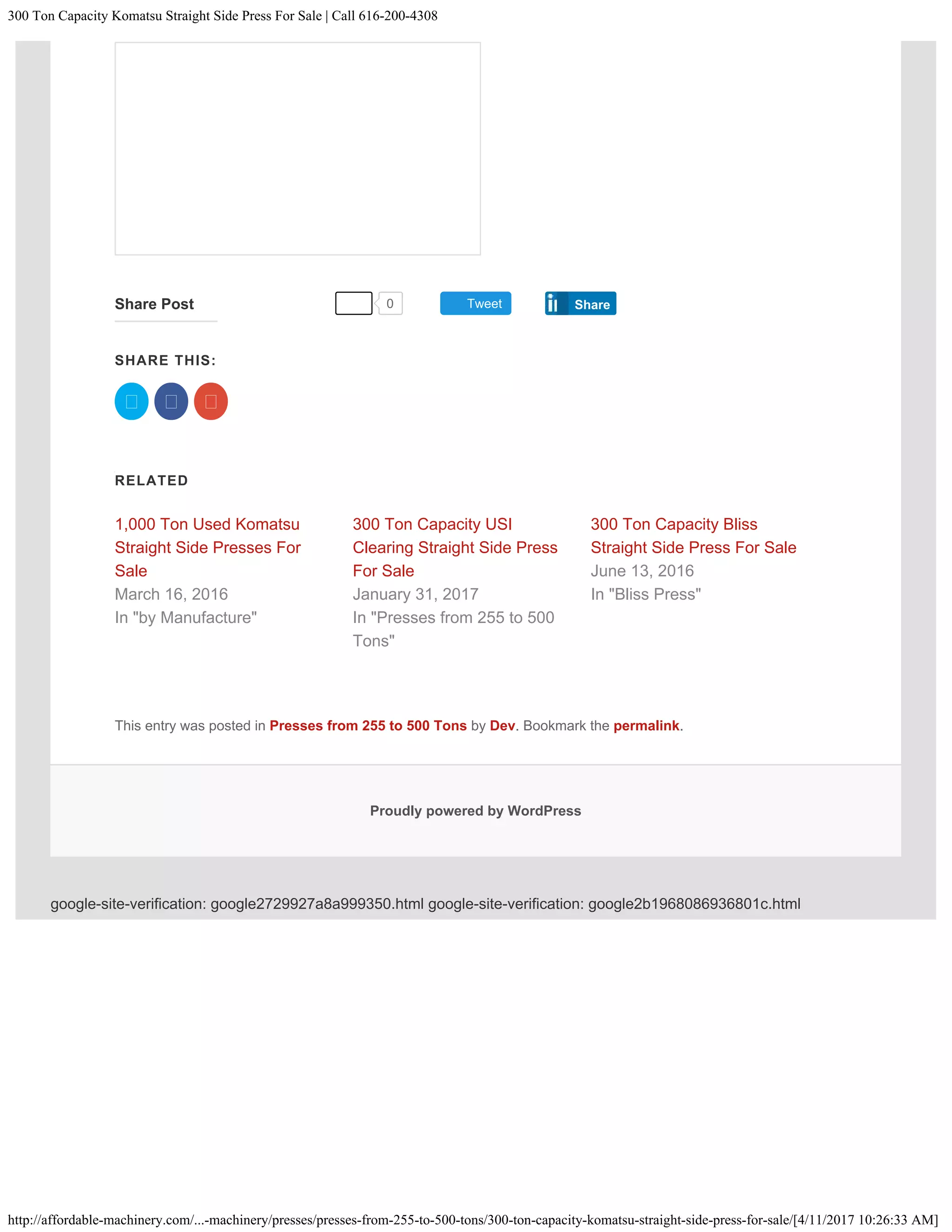 300 Ton Capacity Komatsu Straight Side Press For Sale call 616 200-4308 | PDF