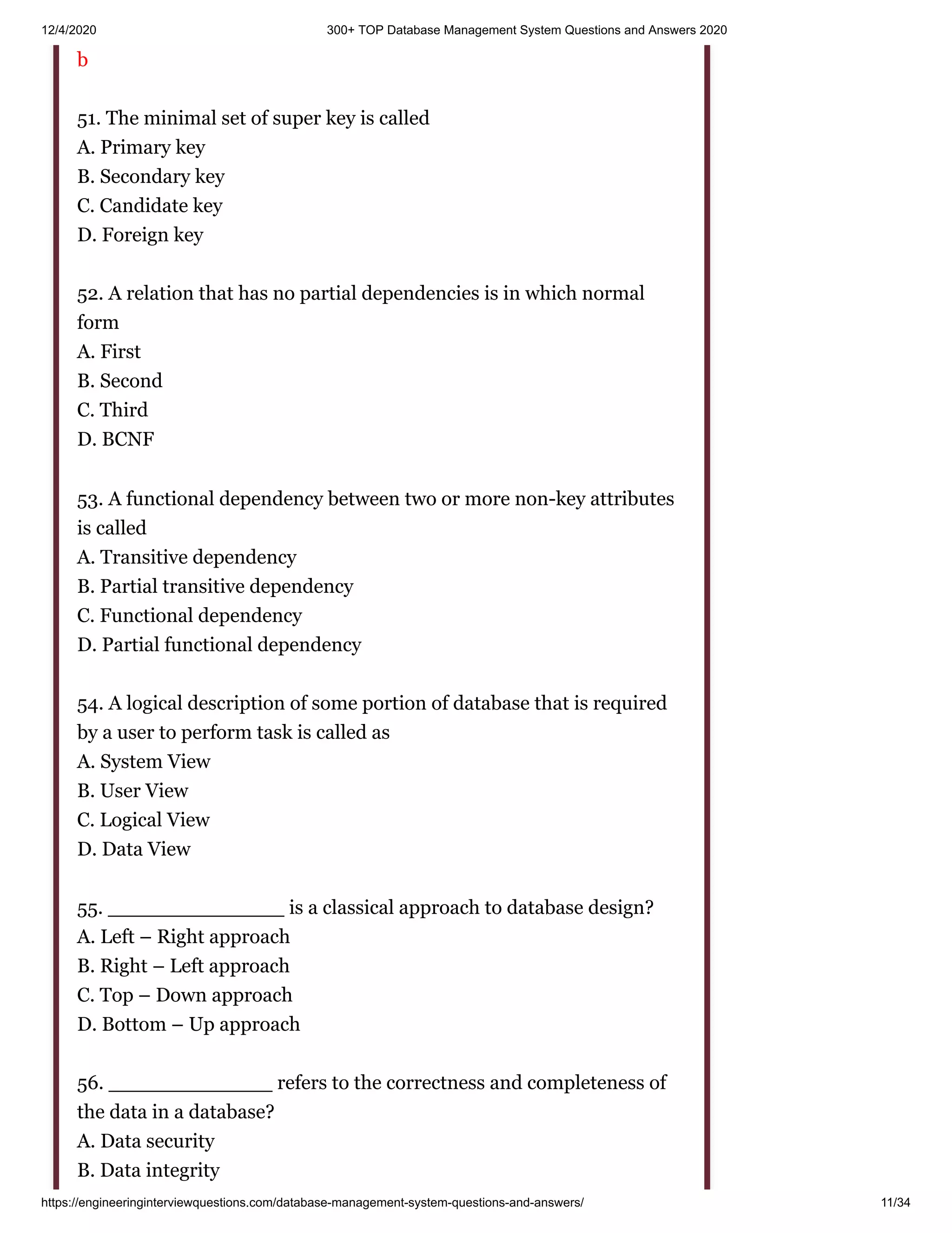 300+ top database management system questions and answers 2020 | PDF