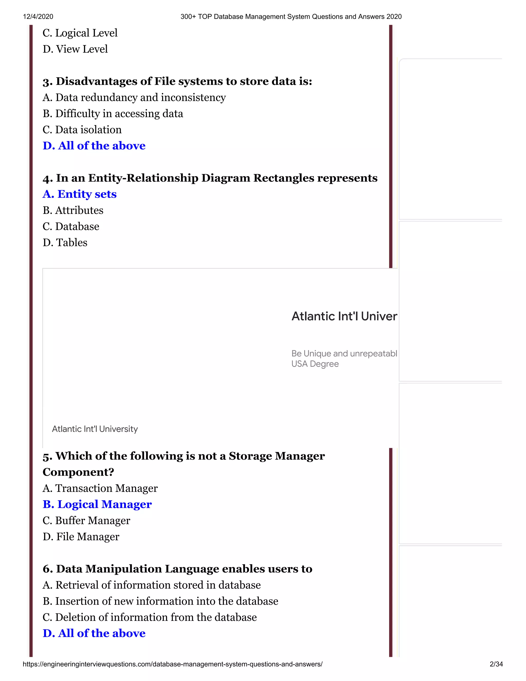 300+ top database management system questions and answers 2020 | PDF