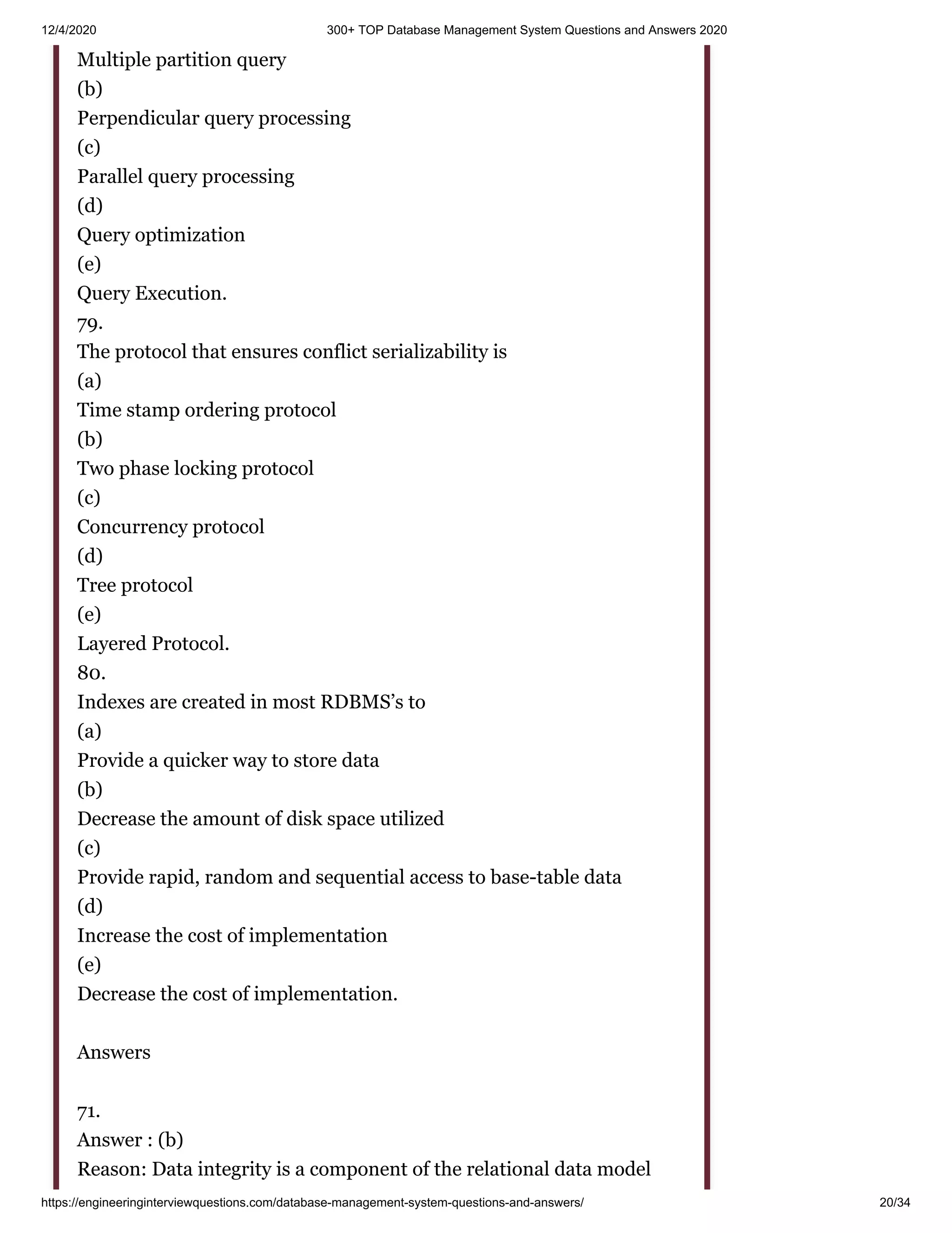 300+ top database management system questions and answers 2020 | PDF | Databases | Computer ...