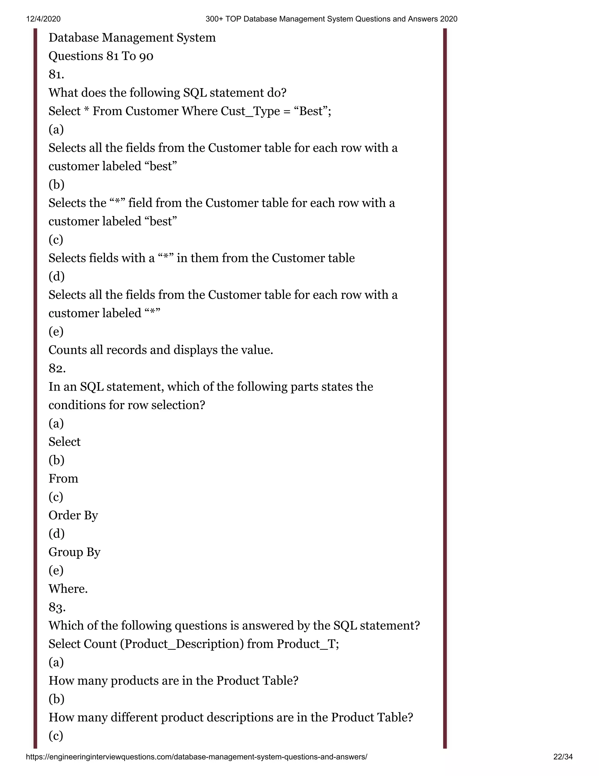 300+ top database management system questions and answers 2020 | PDF | Databases | Computer ...