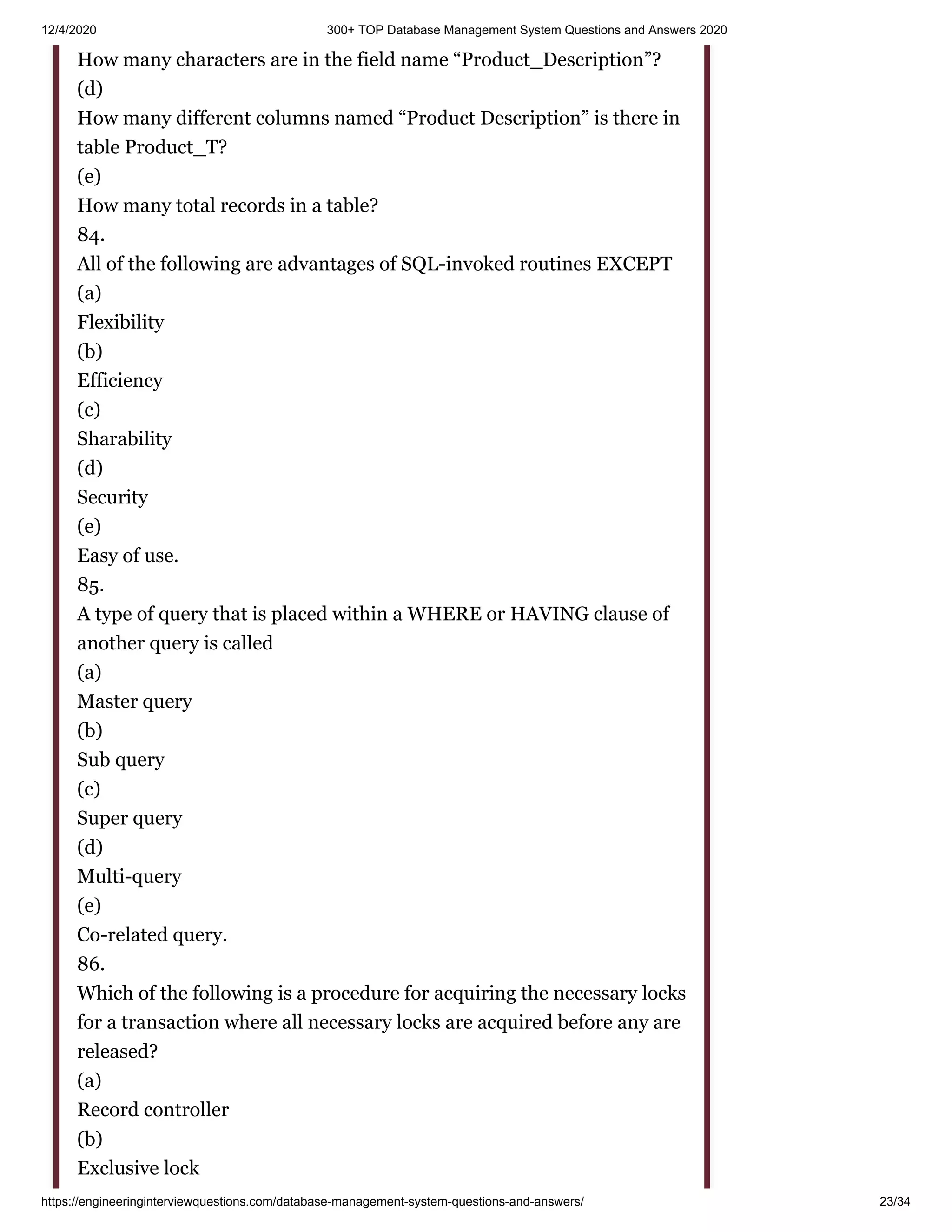 300+ top database management system questions and answers 2020 | PDF