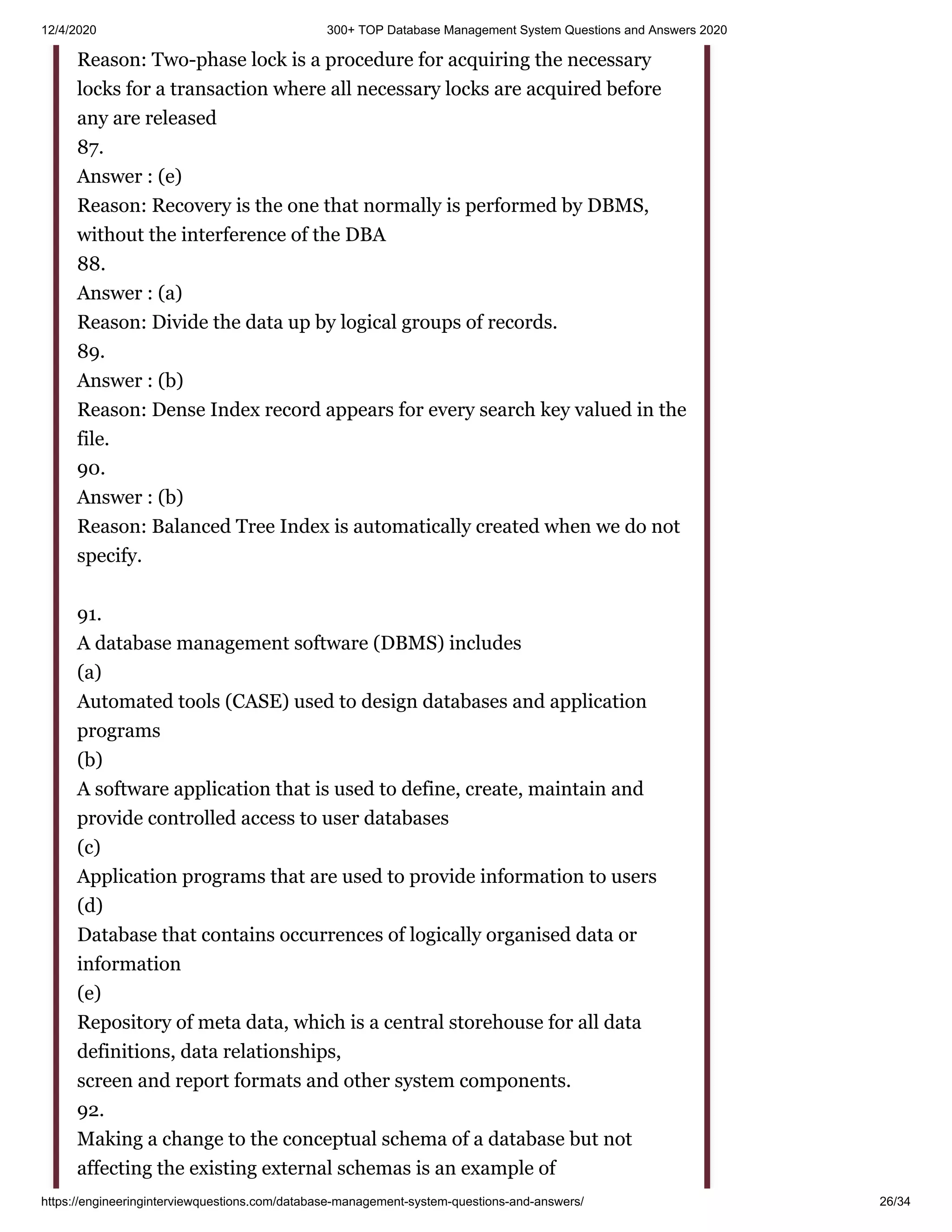 300+ top database management system questions and answers 2020 | PDF | Databases | Computer ...