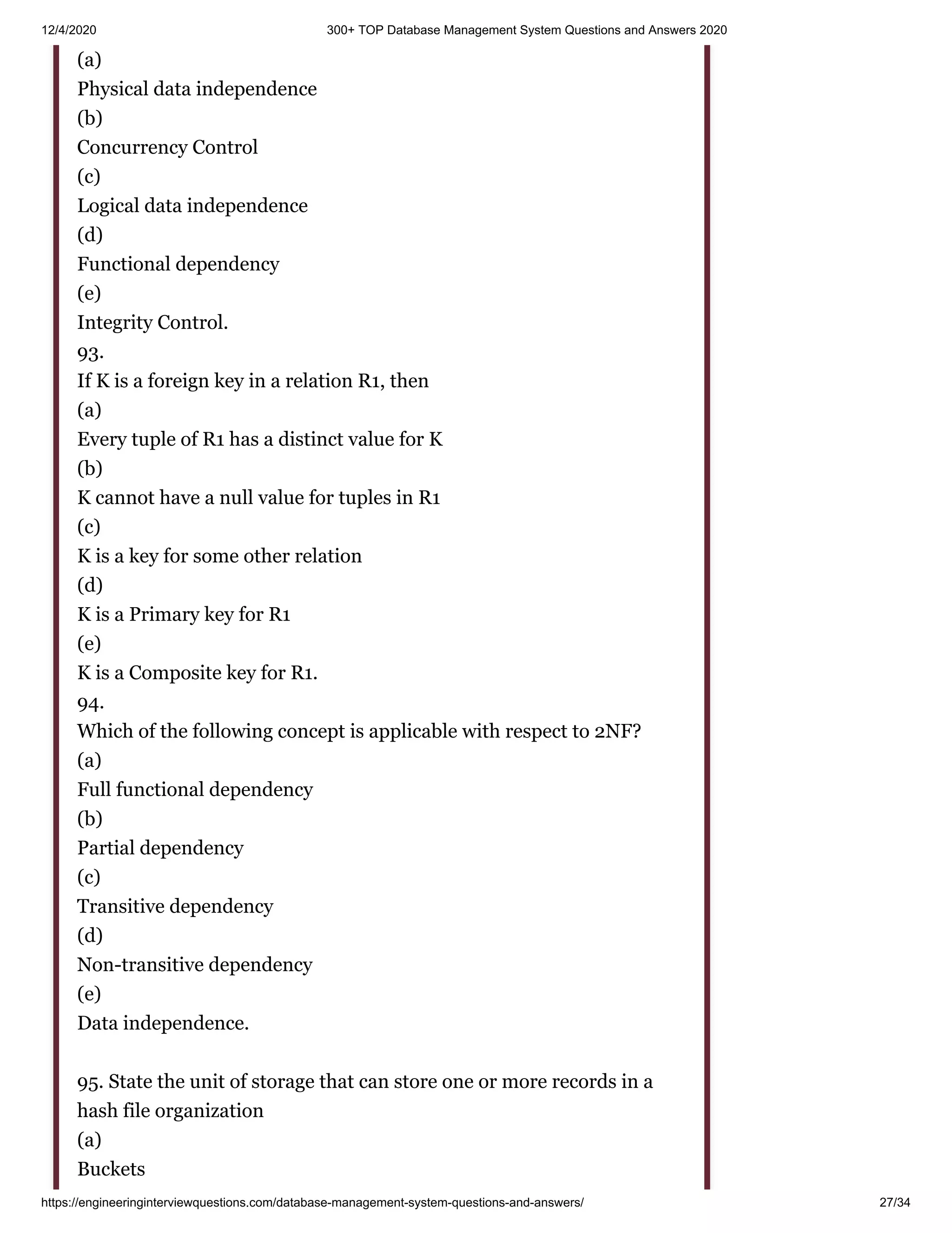 300 Top Database Management System Questions And Answers 2020 Pdf