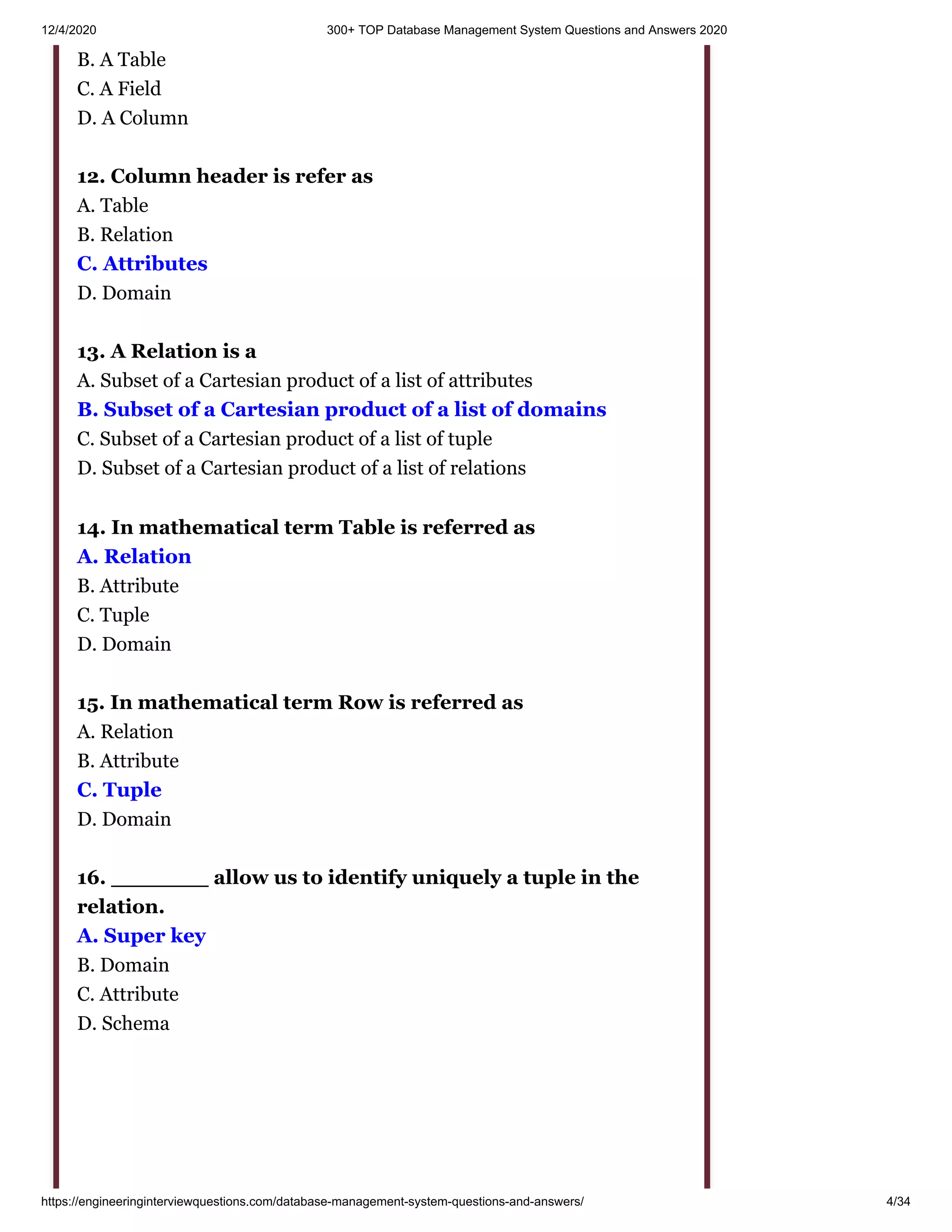 300 Top Database Management System Questions And Answers 2020 Pdf