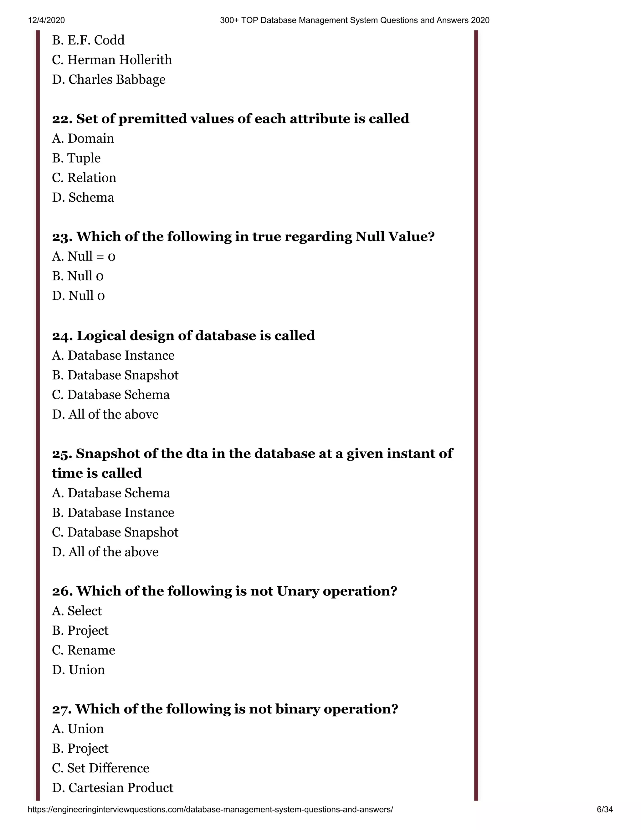 300+ top database management system questions and answers 2020 | PDF