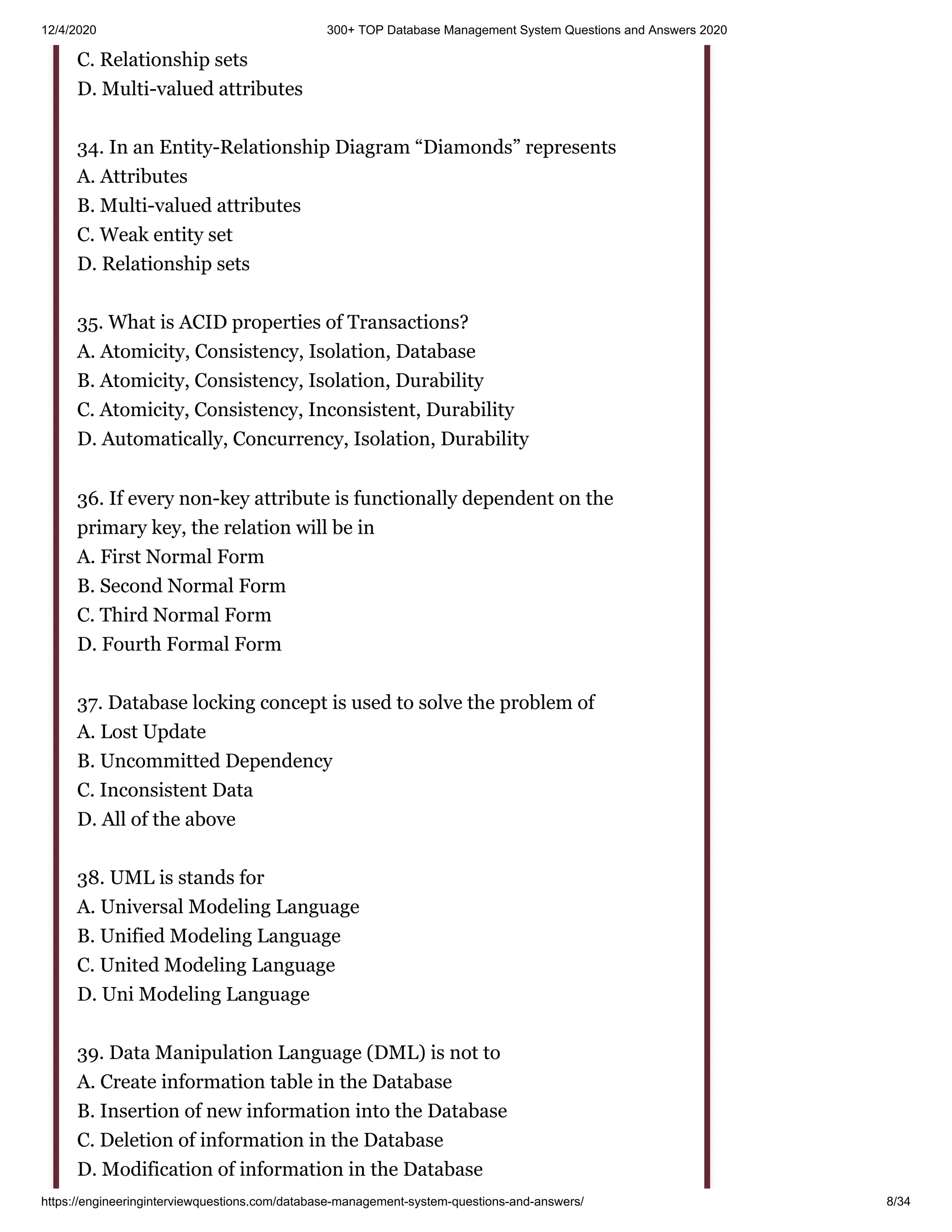 300+ top database management system questions and answers 2020 | PDF