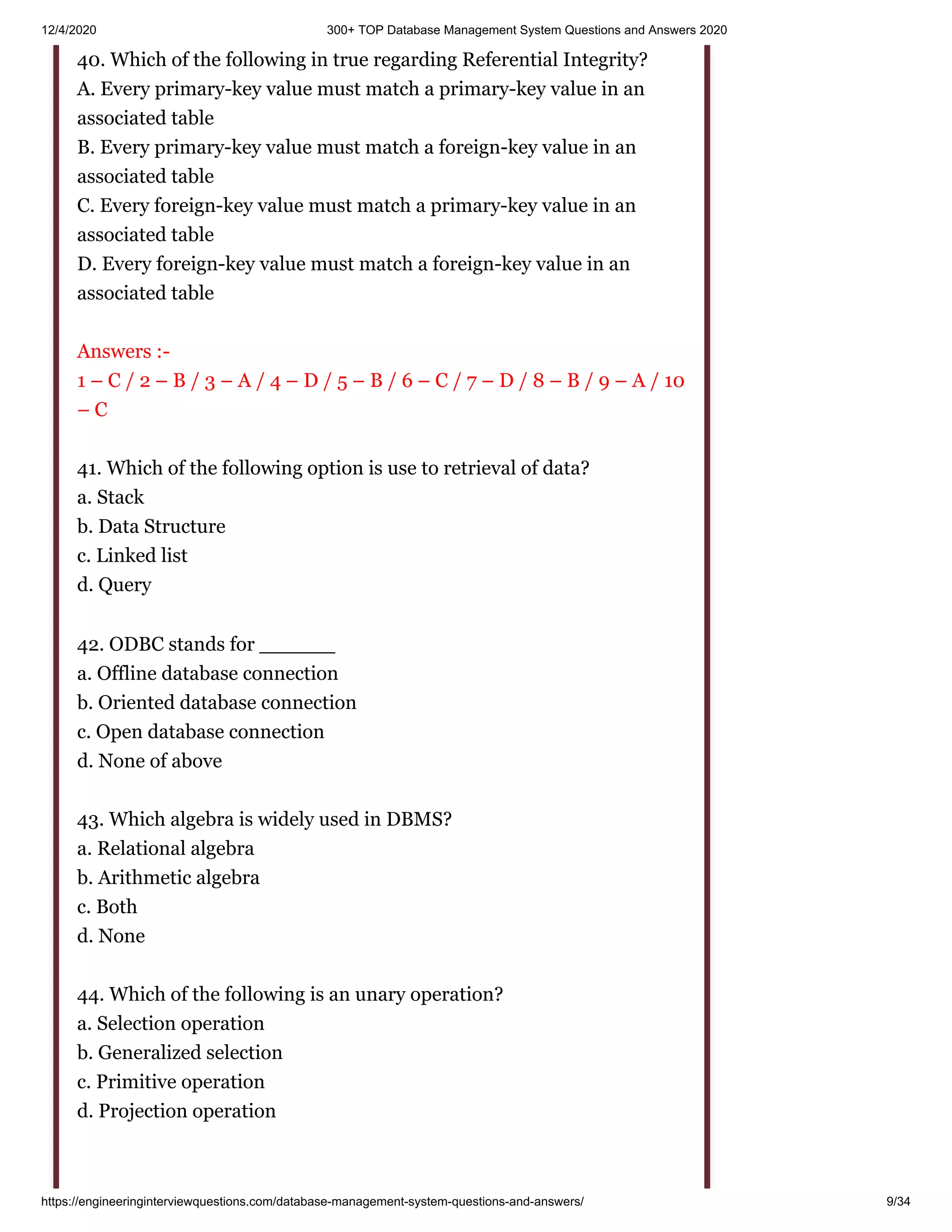 300+ top database management system questions and answers 2020 | PDF | Databases | Computer ...