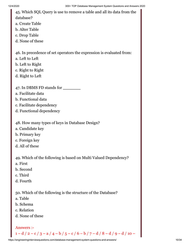 300 Top Database Management System Questions And Answers 2020 Pdf