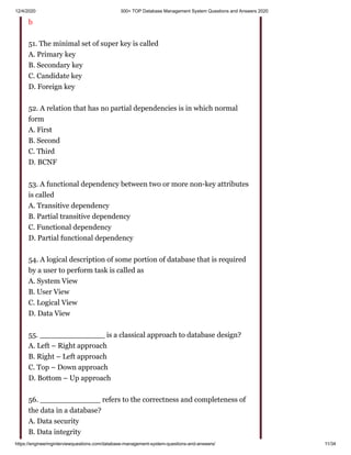 300+ top database management system questions and answers 2020 | PDF